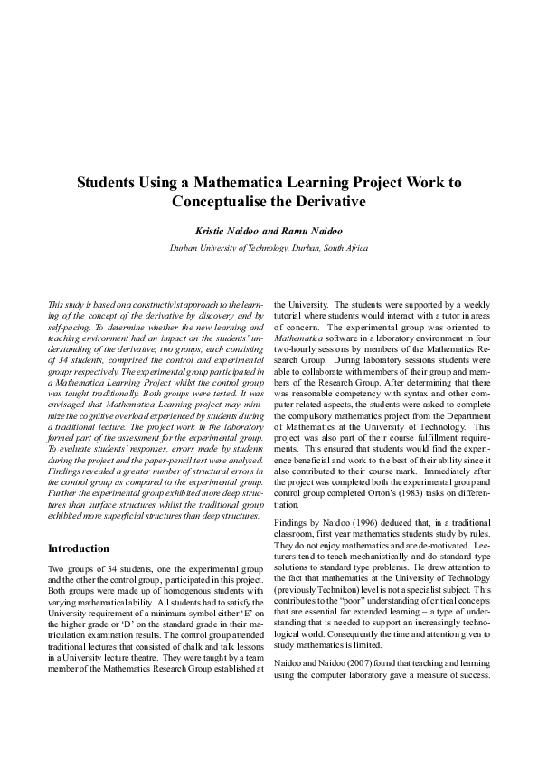 (PDF) Students Using a Mathematica Learning Project Work to ...