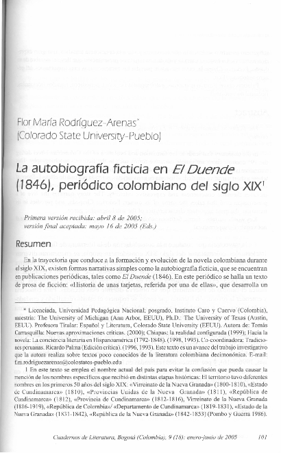 (PDF) Flor María Rodriguez-Arenas, "La autobiografía ficticia en 'El ...