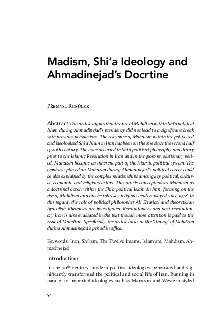 (PDF) The Issue of Mahdism within Shia Ideology and Ahmadinejad’s Doctrine