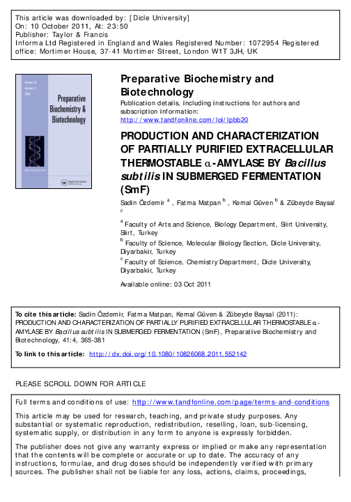 (PDF) PRODUCTION AND CHARACTERIZATION OF PARTIALLY PURIFIED EXTRACELLULAR THERMOSTABLE α-AMYLASE ...