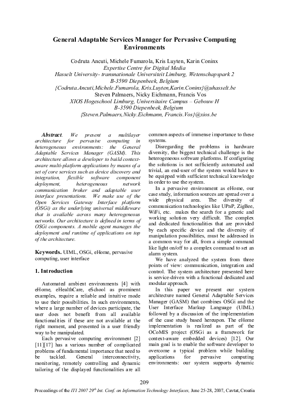 (PDF) General adaptable services manager for pervasive computing environments