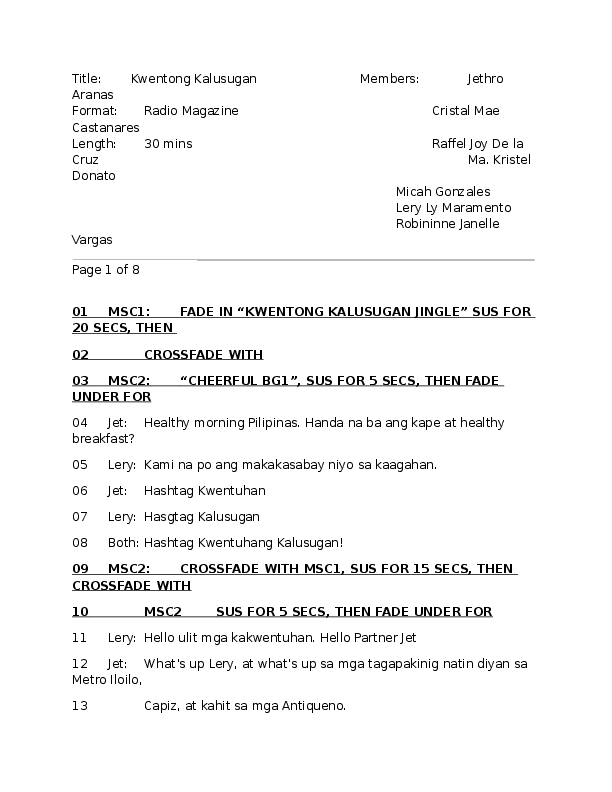 (DOC) Kwentong Kalusugan: Hiligaynon Radio Script