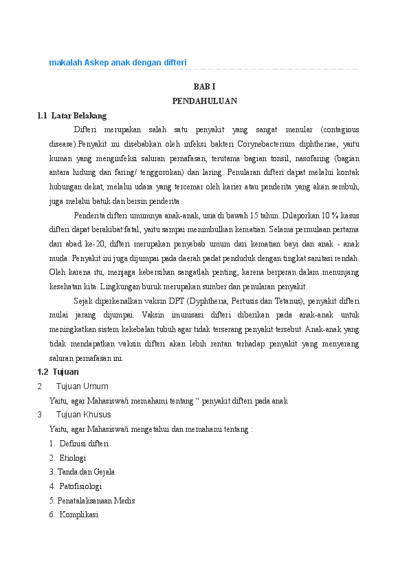 (DOC) Makalah Askep anak dengan difteri