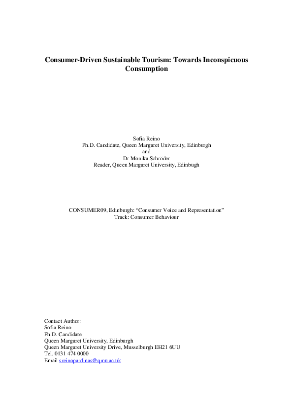 (PDF) Consumer-Driven Sustainable Tourism: Towards Inconspicuous ...