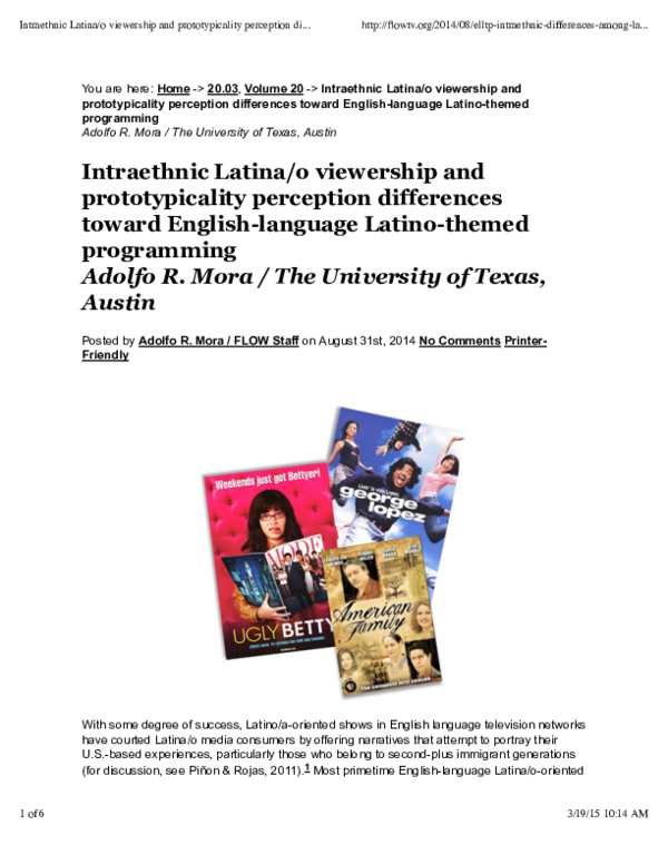 (PDF) Intraethnic Latina/o viewership and prototypicality perception ...