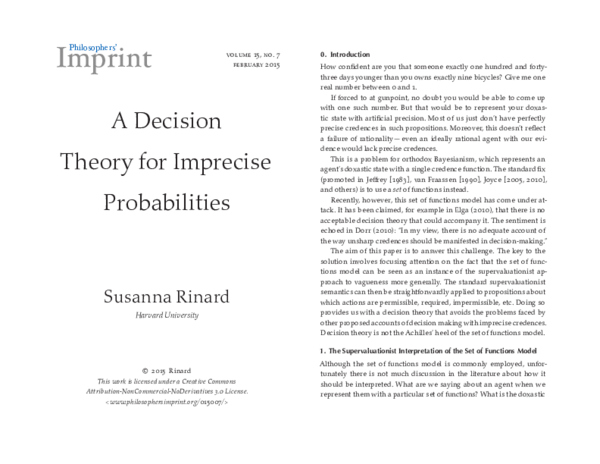 (PDF) A Decision Theory for Imprecise Probabilities