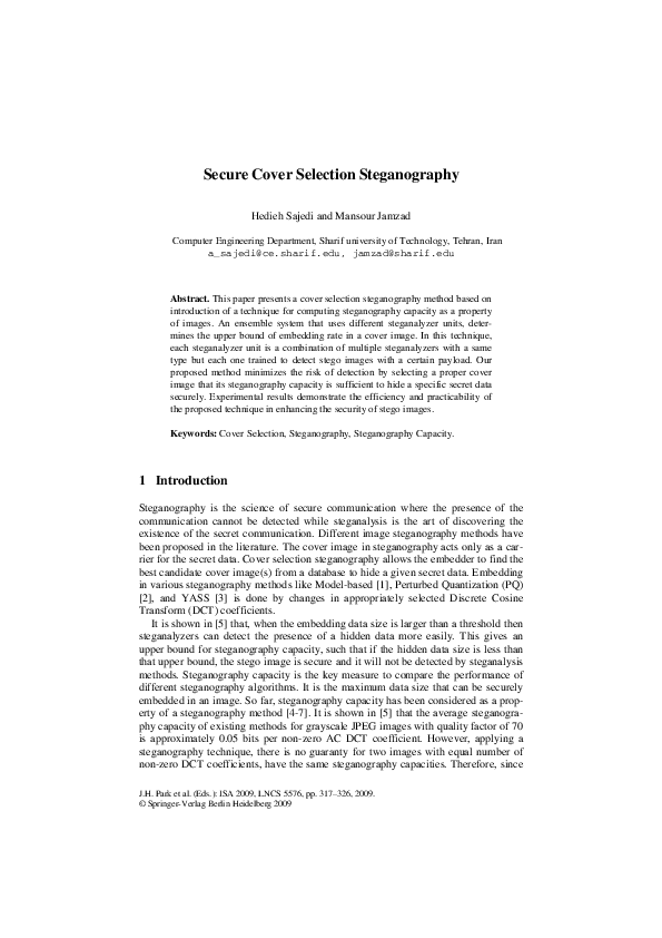 (PDF) Secure Cover Selection Steganography