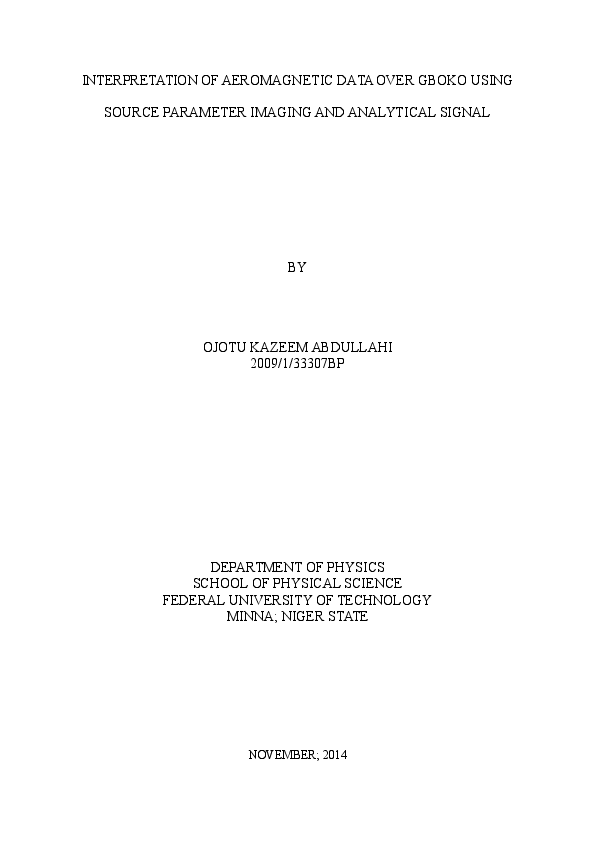 Doc Interpretation Of Aeromagnetic Data Over Gboko Using Spi And Analytical Method