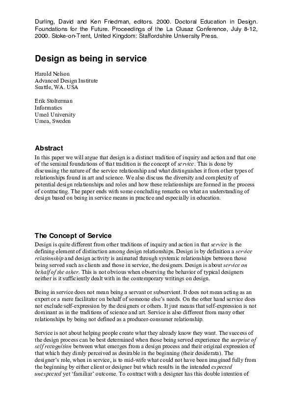 (PDF) Design as Being in Service