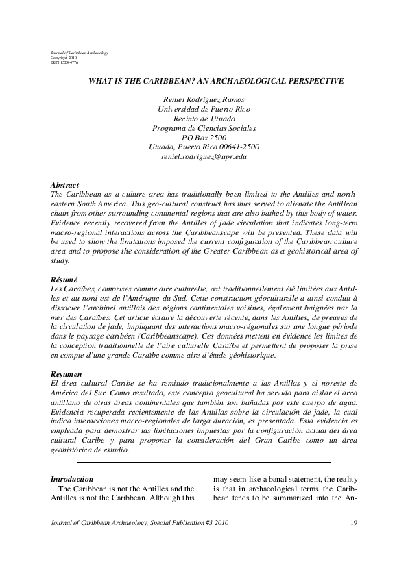 (PDF) What is the Caribbean? An Archaeological Perspective | Reniel ...