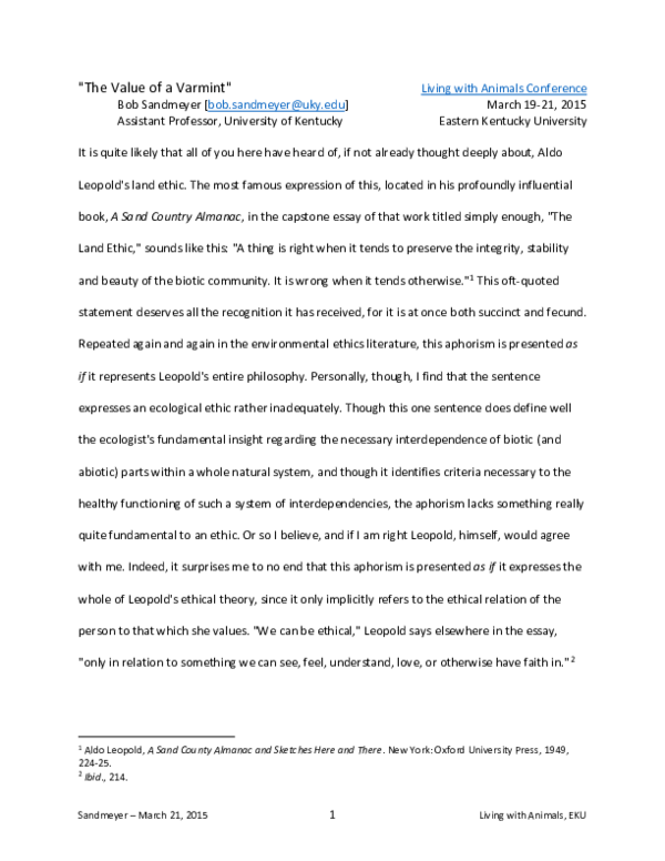 (PDF) The Value of a Varmint
