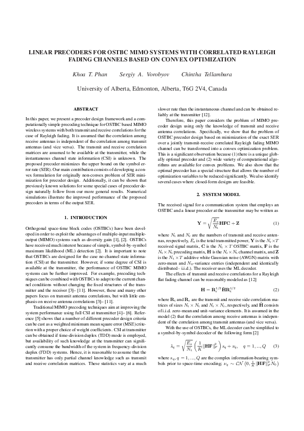 (PDF) Linear Precoders for OSTBC Mimo Systems with Correlated Rayleigh Fading Channels Based on ...