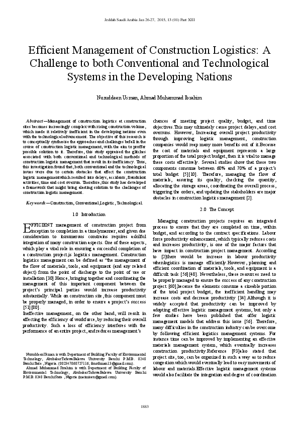 (PDF) Efficient Management of Construction Logistics: A Challenge to ...