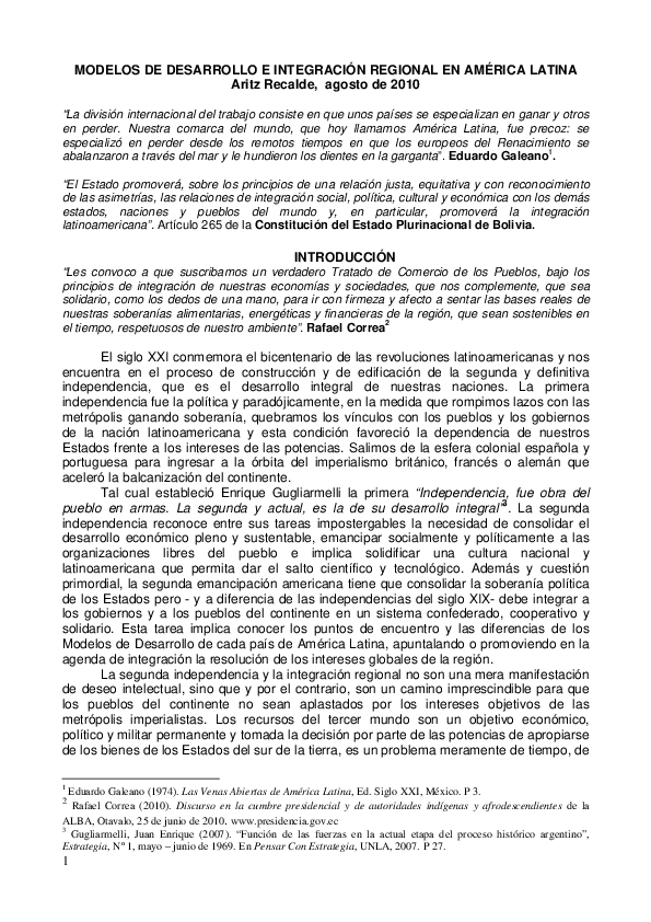 (PDF) MODELOS DE DESARROLLO E INTEGRACIÓN REGIONAL EN AMÉRICA LATINA