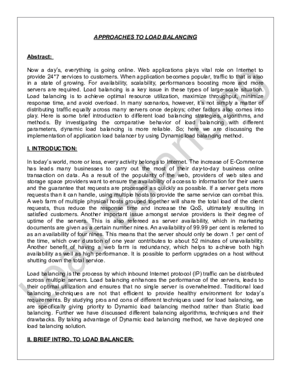 Doc Load Balancing Algorithm