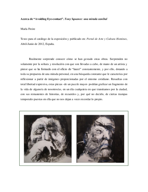 (PDF) Acerca de Avoiding eye-contact. Tony Squance: una mirada caníbal ...