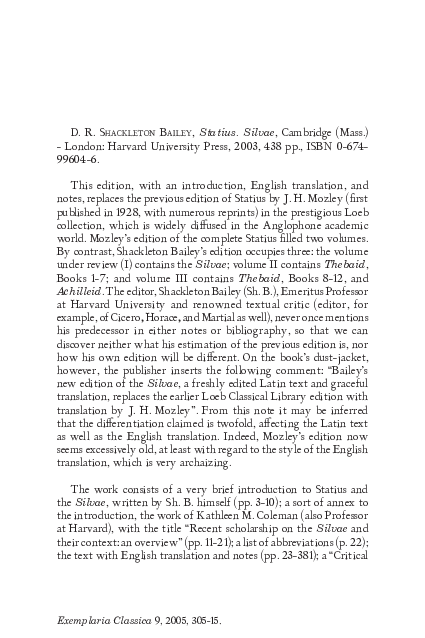 Review R Shackleton Bailey Statius Silvae Cambridge Mass London Harvard University