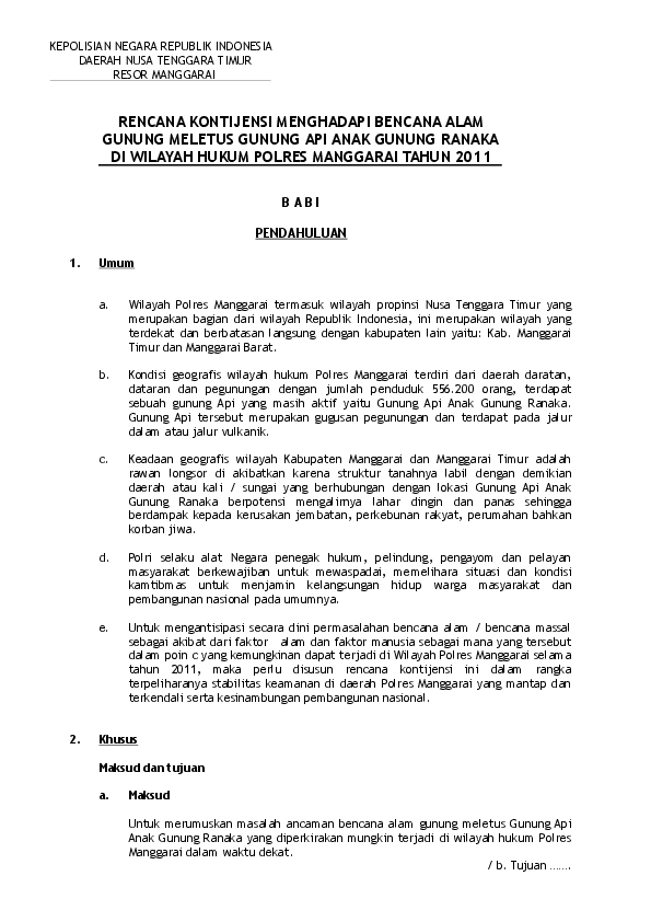 (DOC) RENCANA KONTIJENSI MENGHADAPI BENCANA ALAM GUNUNG MELETUS GUNUNG ...