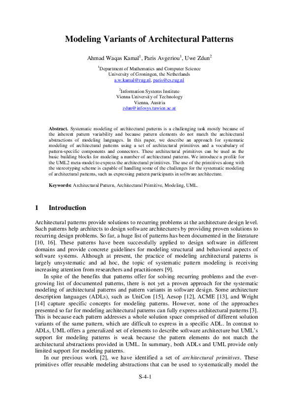 (PDF) Modeling Variants of Architectural Patterns
