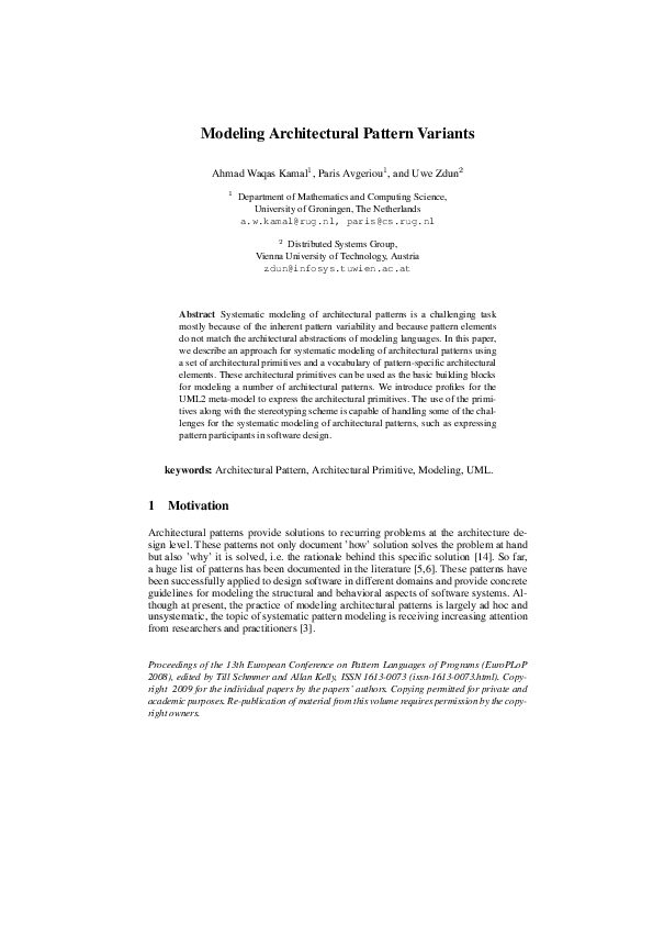 (PDF) Modeling Architectural Pattern Variants
