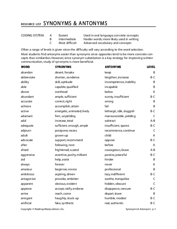 (PDF) Synonyms & Antonyms RL