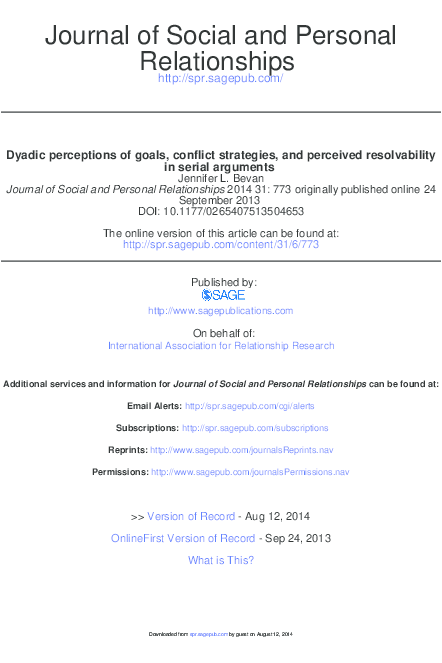 (PDF) Dyadic Perceptions of Goals, Conflict Strategies, and Perceived ...