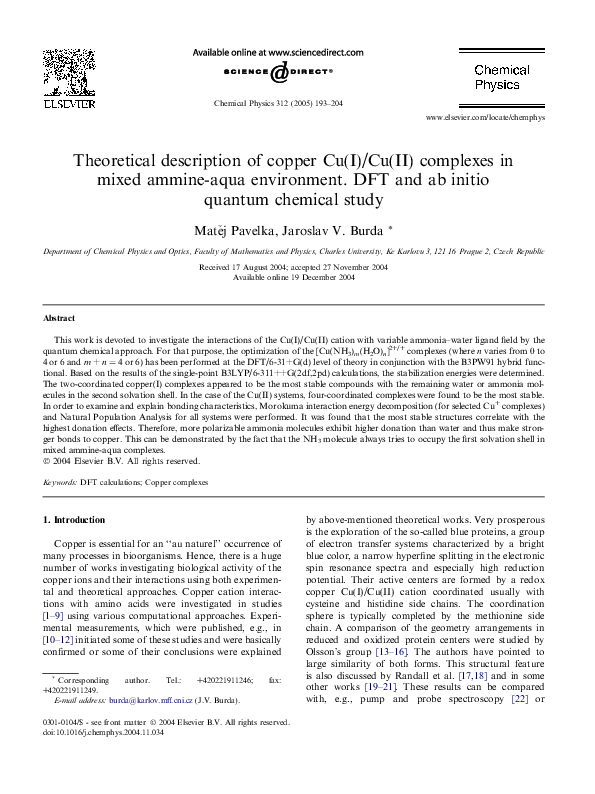(PDF) Theoretical description of copper Cu(I)/Cu(II) complexes in mixed ...