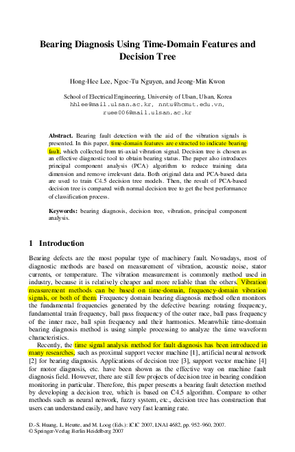 (PDF) Bearing Diagnosis Using Time-Domain Features and Decision Tree
