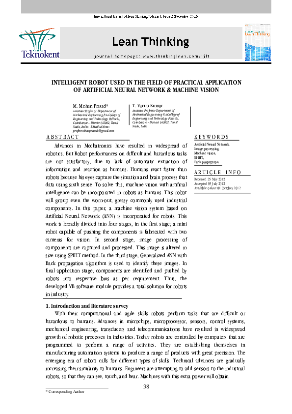 (PDF) INTELLIGENT ROBOT USED IN THE FIELD OF PRACTICAL APPLICATION OF ...