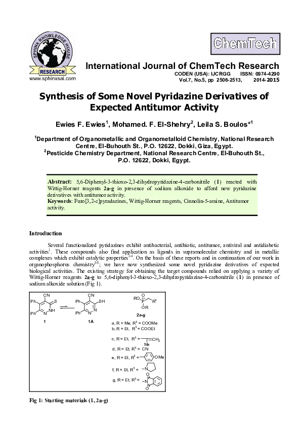 (PDF) Synthesis of Some Novel Pyridazine Derivatives of Expected ...
