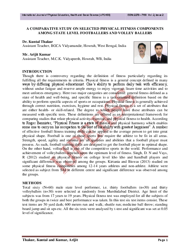 (PDF) A COMPARATIVE STUDY ON SELECTED PHYSICAL FITNESS COMPONENTS AMONG STATE LEVEL FOOTBALLERS ...