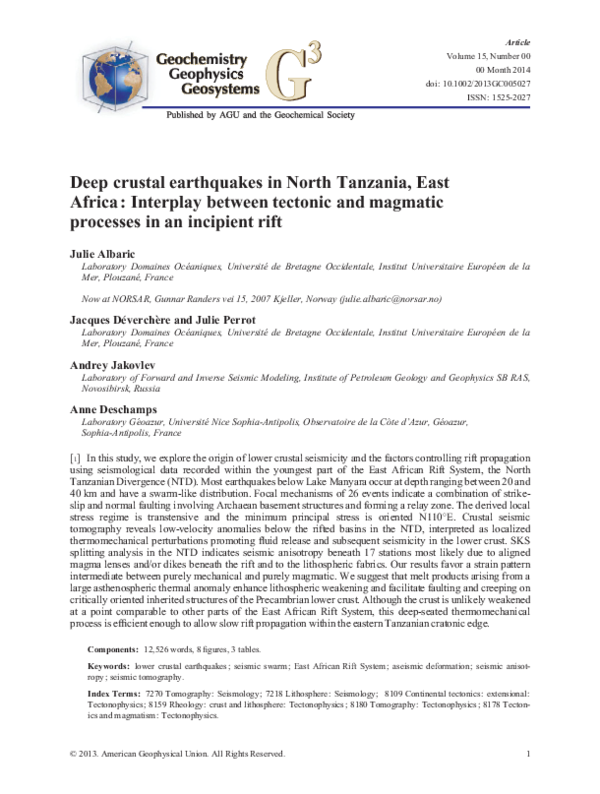 (PDF) Deep crustal earthquakes in North Tanzania, East Africa ...