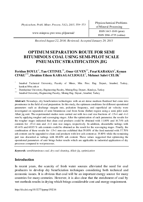 (PDF) OPTIMUM SEPARATION ROUTE FOR SEMI BITUMINOUS COAL USING SEMI ...