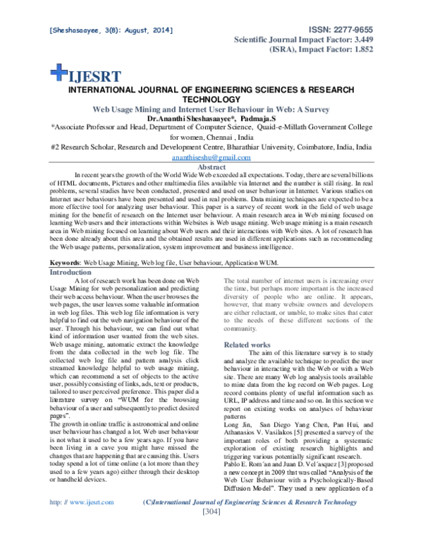 Pdf Web Usage Mining And Internet User Behaviour In Web A Survey 7018