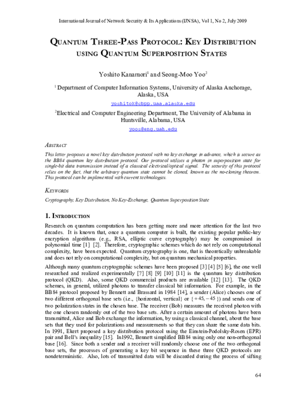 Pdf Quantum Three Pass Protocol Key Distribution Using Quantum