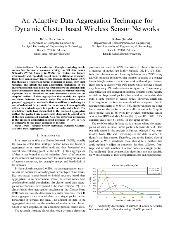 An Adaptive Data Aggregation Technique For Dynamic Cluster Based Wireless Sensor Networks