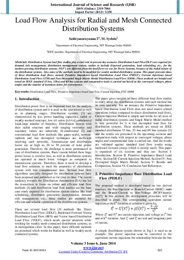 (PDF) Load Flow Analysis for Radial and Mesh Connected Distribution Systems