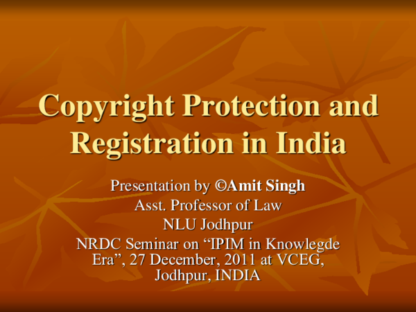 (PDF) Copyright Protection and Registration in India