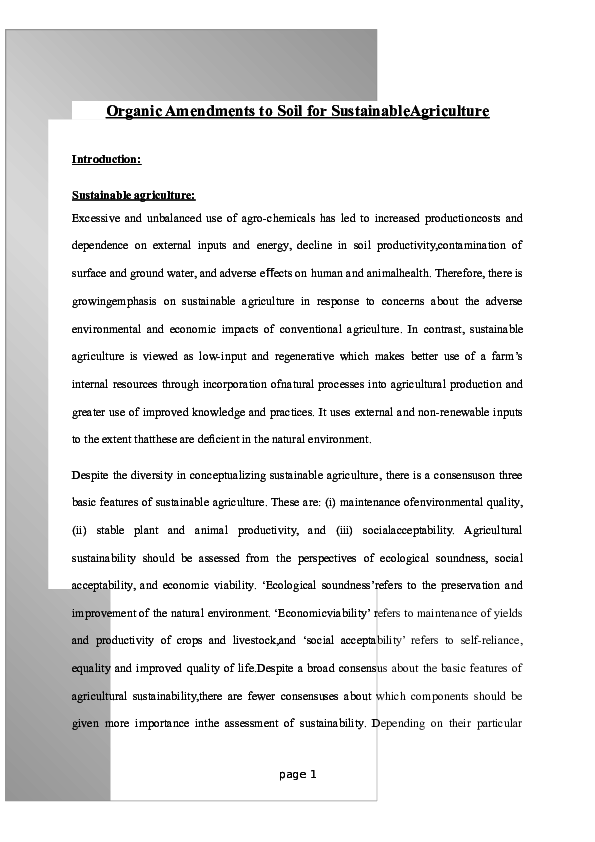 (DOC) Organic Amendments to Soil for Sustainable Agriculture