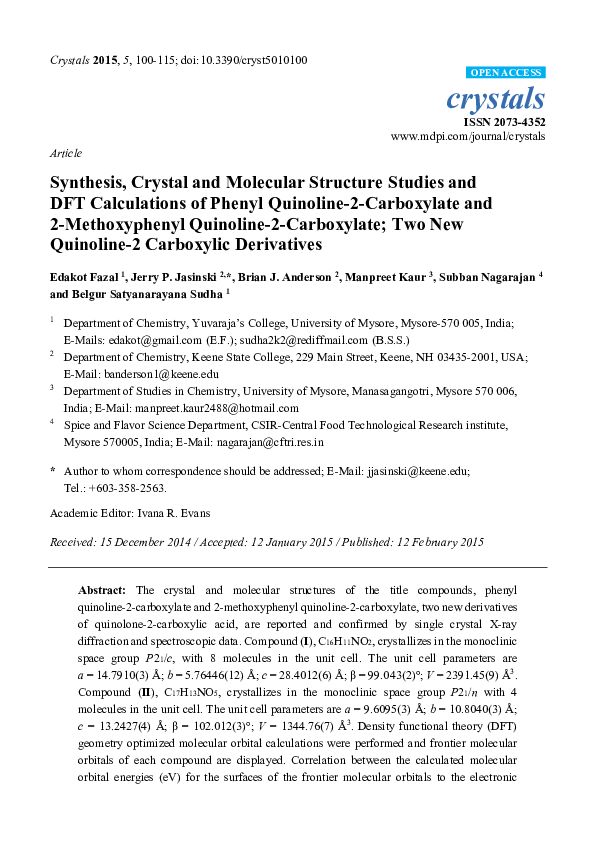 (PDF) Synthesis, Crystal and Molecular Structure Studies and DFT Calculations of Phenyl ...