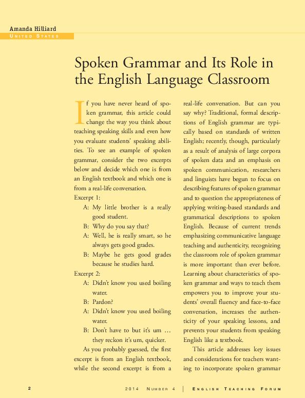 (PDF) Spoken Grammar and Its Role in the English Language Classroom