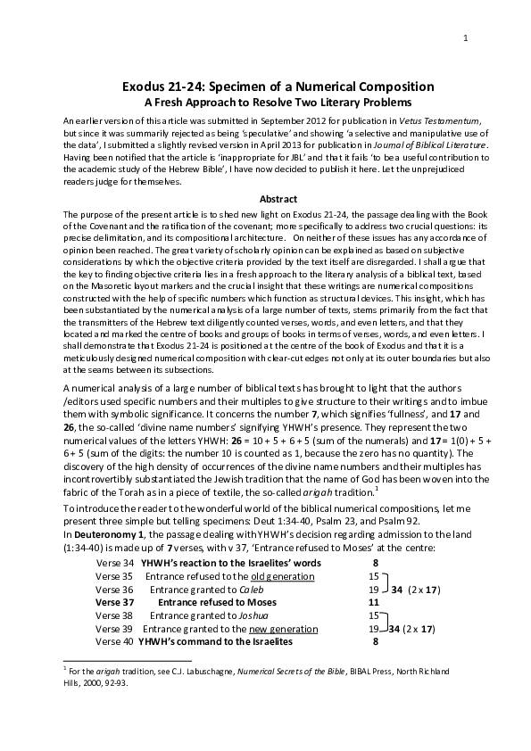 (PDF) Exodus 21-24 Specimen of a numerical composition