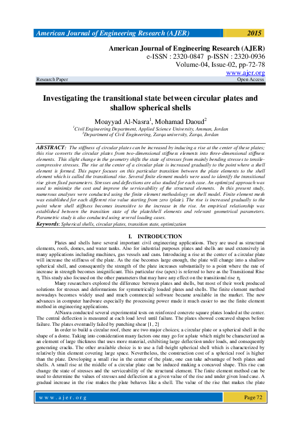 (PDF) Investigating the transitional state between circular plates and ...