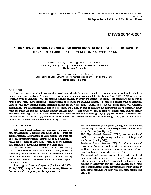 (PDF) CALIBRATION OF DESIGN FORMULA FOR BUCKLING STRENGTH OF BUILT-UP ...