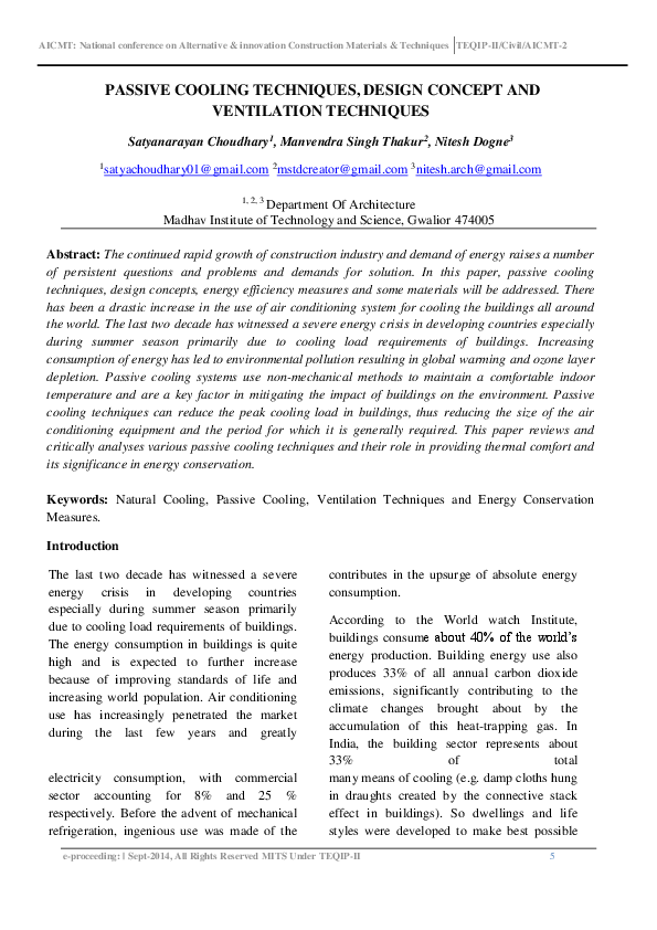 Pdf Passive Cooling Techniques Design Concept