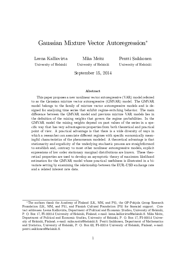 (PDF) Gaussian Mixture Vector Autoregression