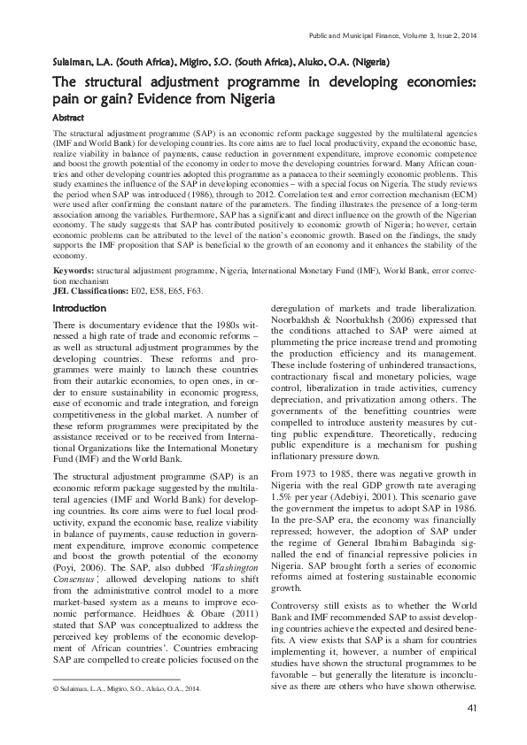 (PDF) The structural adjustment programme in developing economies: pain ...