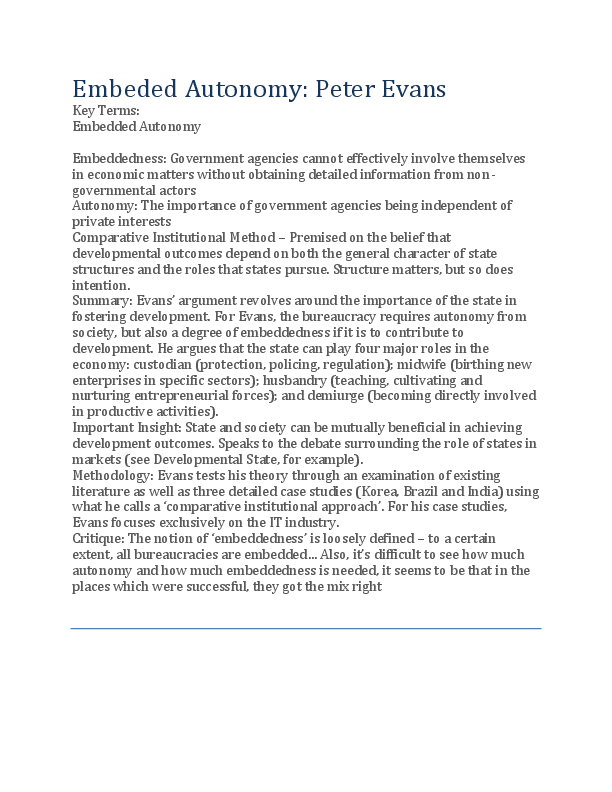 (PDF) Summary of Embeded Autonomy: Peter Evans