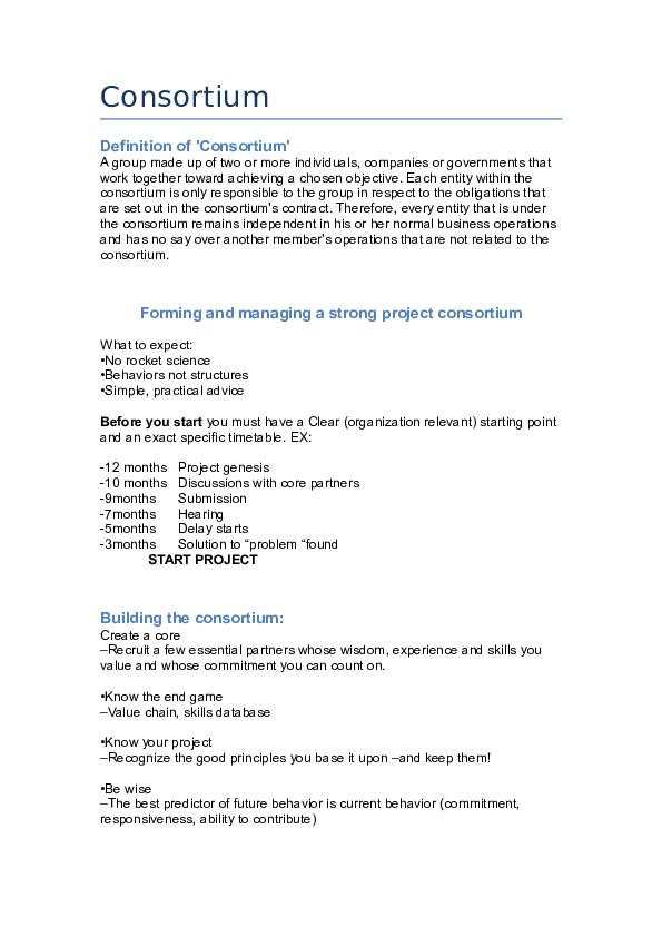 (DOC) Consortium Definition of 'Consortium'