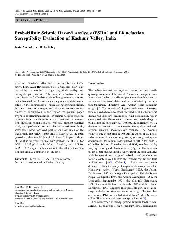 (PDF) Probabilistic Seismic Hazard Analyses (PSHA) and Liquefaction Susceptibility Evaluation of ...